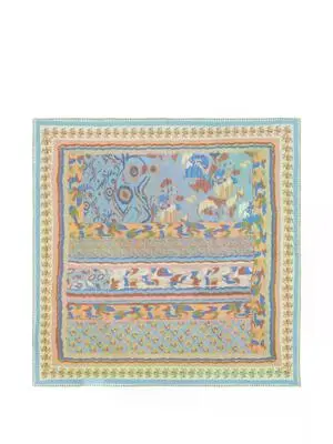 Bimba Y Lola Ikat Floral-print Scarf - Blue