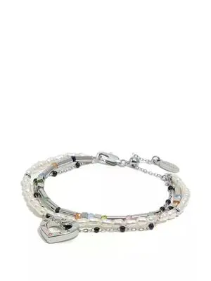 Bimba Y Lola Tone Heart Charm Beaded Bracelet With Pearl Detailing - Silver