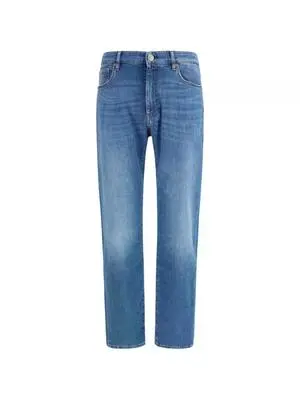MOORER Logo-patch Straight-leg Jeans - Blue