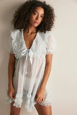 For Love & Lemons Organza Hearts Babydoll Slip - Baby Blue