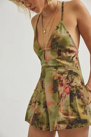 Free People We The Free Printed Shortalls - Mossy Combo