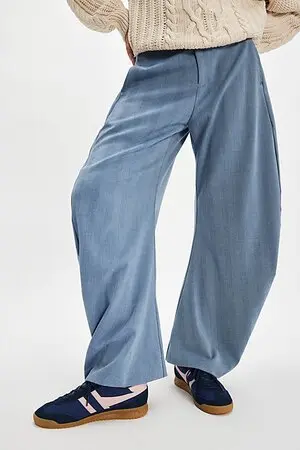 Free People Spotlight Pinstripe Barrel Trousers - Sky Combo