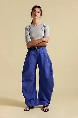 Free People Spotlight Structured Twill Barrel Trousers - True Blue