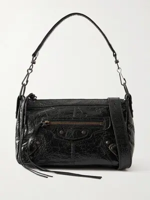 Balenciaga Le City Crinkled-leather Shoulder Bag - Black
