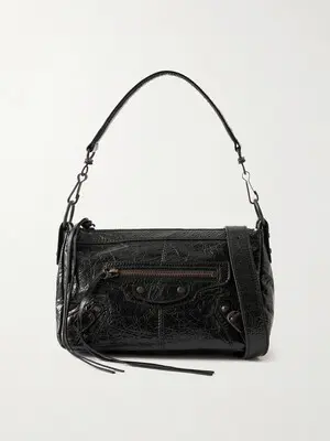 Balenciaga Le City Moto Mini Crinkled-leather Shoulder Bag - Black