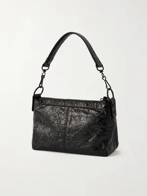 Balenciaga Le City Moto Mini Crinkled-leather Shoulder Bag - Black
