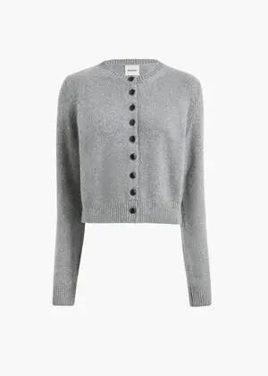 KHAITE Everheart Cardigan In Fog With Leather Buttons