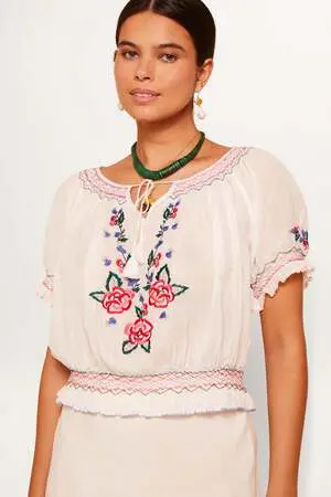 Rixo Phlox Top With Embroidery