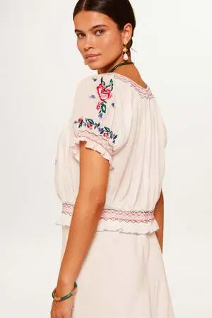 Rixo Phlox Top With Embroidery
