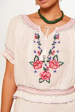 Rixo Phlox Top With Embroidery