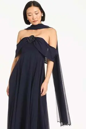Sachin & Babi Emmy Midnight Blue Embellished Silk Chiffon Scarf Midnight