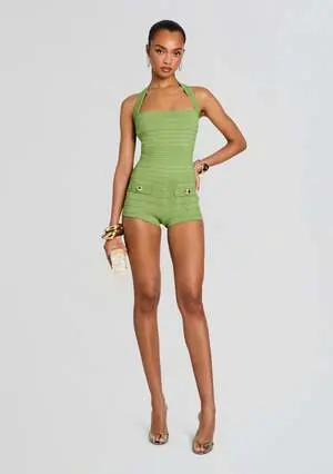 Retrofete Fallyn Knit Romper - Metallic Kiwi