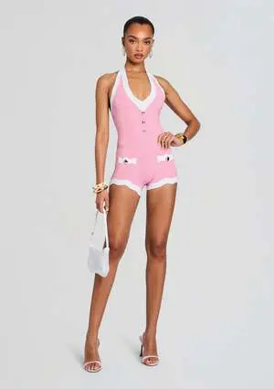 Retrofete Jayde Knit Romper - Metall Flamingo/wht