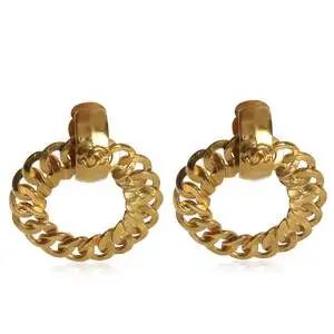 CHANEL Gold Plated CC Knocker Earrings