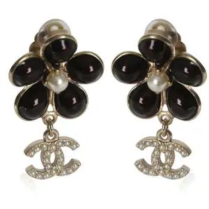 Chanel Gold Plated Gripoix & Faux Pearl Flower Earrings - Gold_plated
