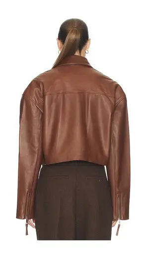 HELSA Leather Oversized Moto Jacket - Brown