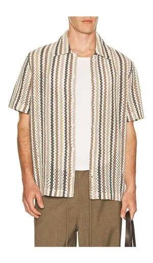 Vince Beach Stripe Short Sleeve Shirt In . Also - Brown