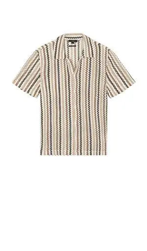Vince Beach Stripe Short Sleeve Shirt In . Also - Brown