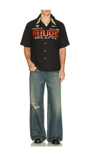Rhude Regatta Club Shirt In . Also - Black