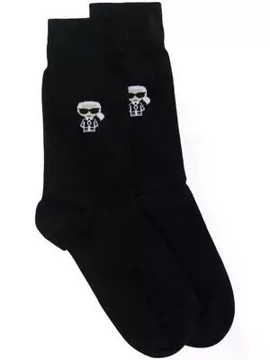 Karl Lagerfeld Intarsia-knit Logo Socks - Black