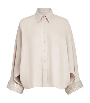 Brunello Cucinelli Linen Button-up Shirt With Embellished Cuffs - Beige