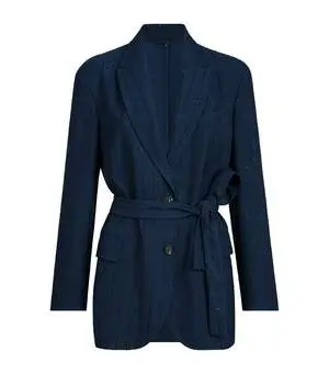 Brunello Cucinelli Chalk Stripe Belted Blazer - Blue