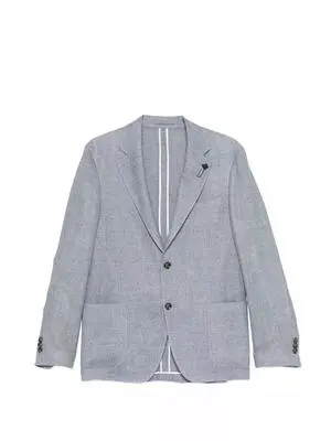 LARDINI Button Linen Blazer - Blue