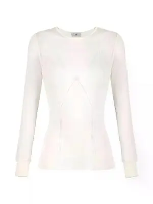 Elisabetta Franchi Crew Neck Long Sleeve Sweater With Openwork Detailing