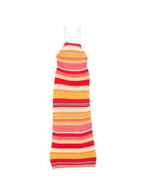LANEUS Sleeveless Striped Midi Dress - Pink