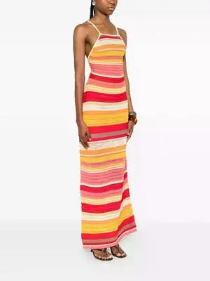 LANEUS Sleeveless Striped Midi Dress - Pink