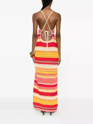 LANEUS Sleeveless Striped Midi Dress - Pink