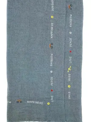 BENARAS BY CITRUS Embroidery Fringed Scarf - Blue
