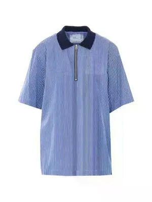 Sacai Striped Zip Polo Shirt - Blue
