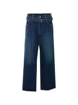 Sacai Belt Wide Jeans - Blue