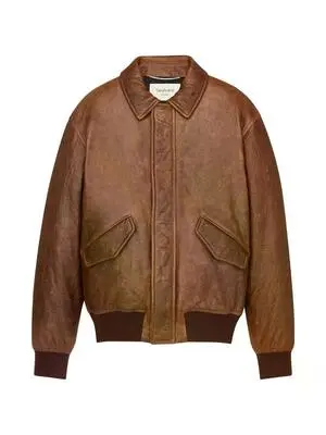 Saint Laurent Leather Bomber Jacket - Brown