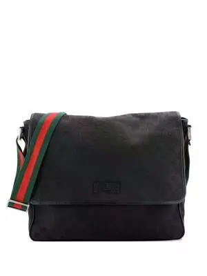 Gucci Web Strap Flap Messenger Gg Canvas Medium - Black