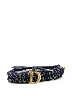 Dior Saddle Handbag Logo Embroidered Oblique Velvet Medium Shoulder Bag - Blue