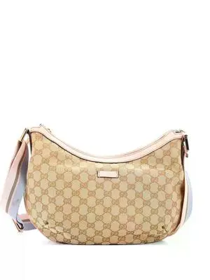 Gucci Saddle Zip Messenger Bag Gg Canvas With Leather Medium Crossbody Bag - Neutrals