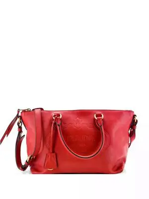 Prada Embossed Logo Convertible Tote Glace Calf Small Crossbody Bag - Red
