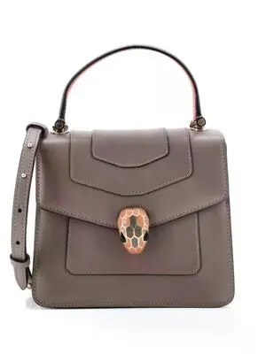 BVLGARI Serpenti Forever Top Handle Bag Leather Small Satchel - Grey