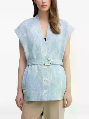 LA PETITE FRANÇAISE Vangelis Leaf-print Belted Top