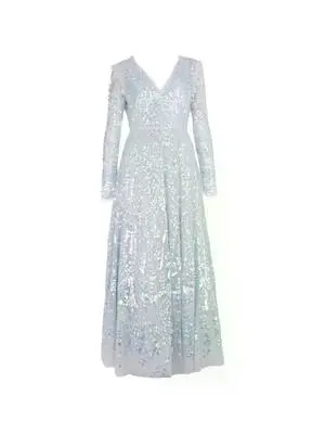 NEEDLE & THREAD Sequin-embellishment V-neck Gown Maxi Dress - Blue