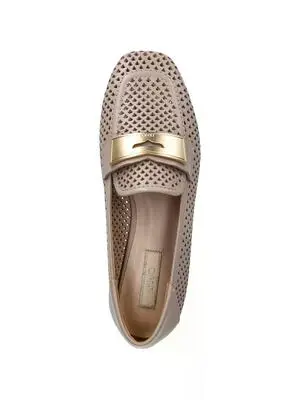 Liu Jo Openwork Leather Loafers With Square Toe And Gold-tone Buckle