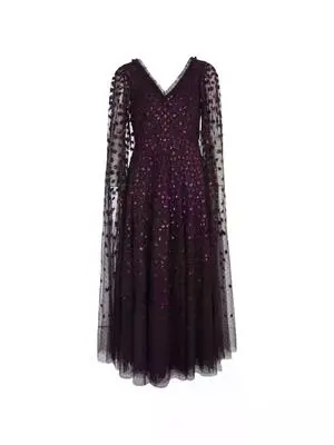 NEEDLE & THREAD Cape-sleeve Gown Maxi Dress - Purple