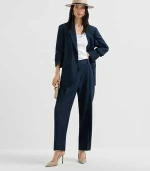 Brunello Cucinelli Chalk Stripe Belted Blazer