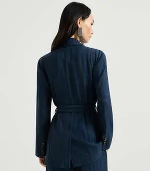 Brunello Cucinelli Chalk Stripe Belted Blazer
