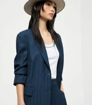 Brunello Cucinelli Chalk Stripe Belted Blazer