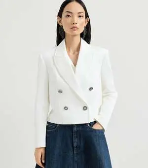 Brunello Cucinelli Cotton-paper Yarn Cropped Blazer - Beige