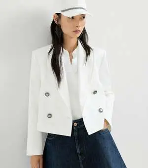 Brunello Cucinelli Cotton-paper Yarn Cropped Blazer - Beige