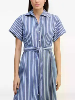 Dkny Striped Belted Shirt Dress - Blue